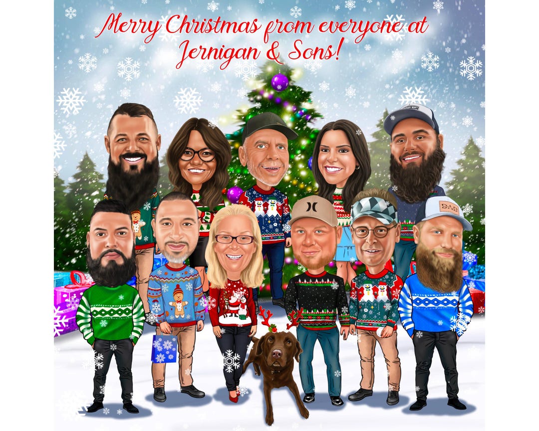 Funny Company Christmas Caricature, Office Christmas Caricature Card ...