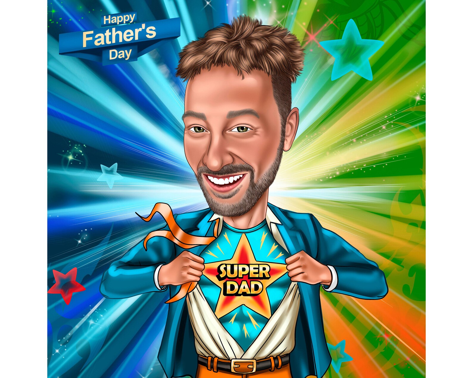 Happy Father's Day Caricature, Super Dad Cartoon Portrait From Photo ...