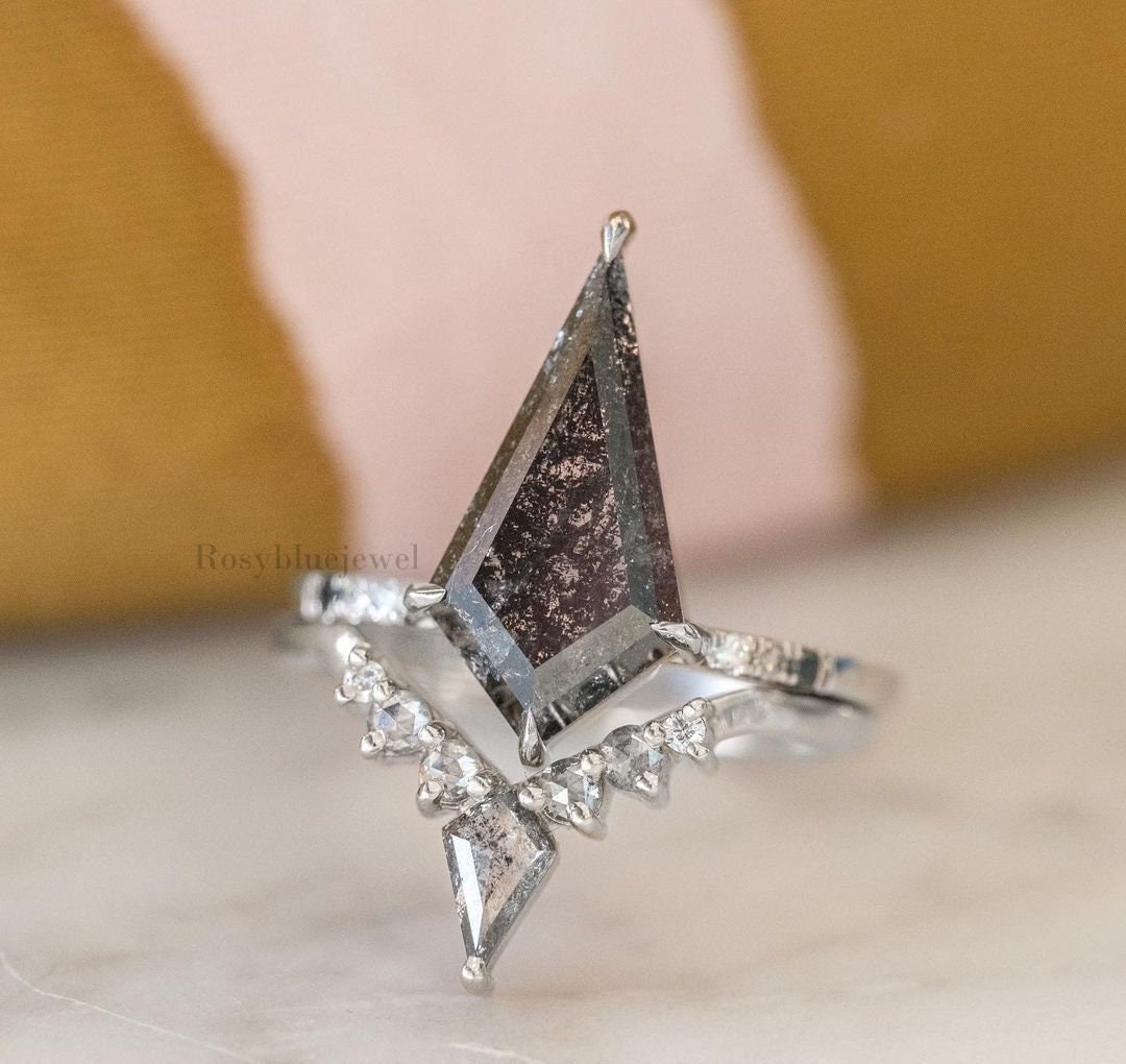 Salt and Pepper Kite Diamond Ring, Salt and Pepper Engagement Ring ...