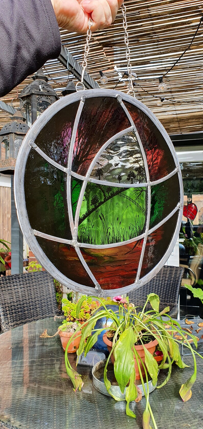 Stained Glass Window Hanging Leaded Panel Painted Glass - Etsy