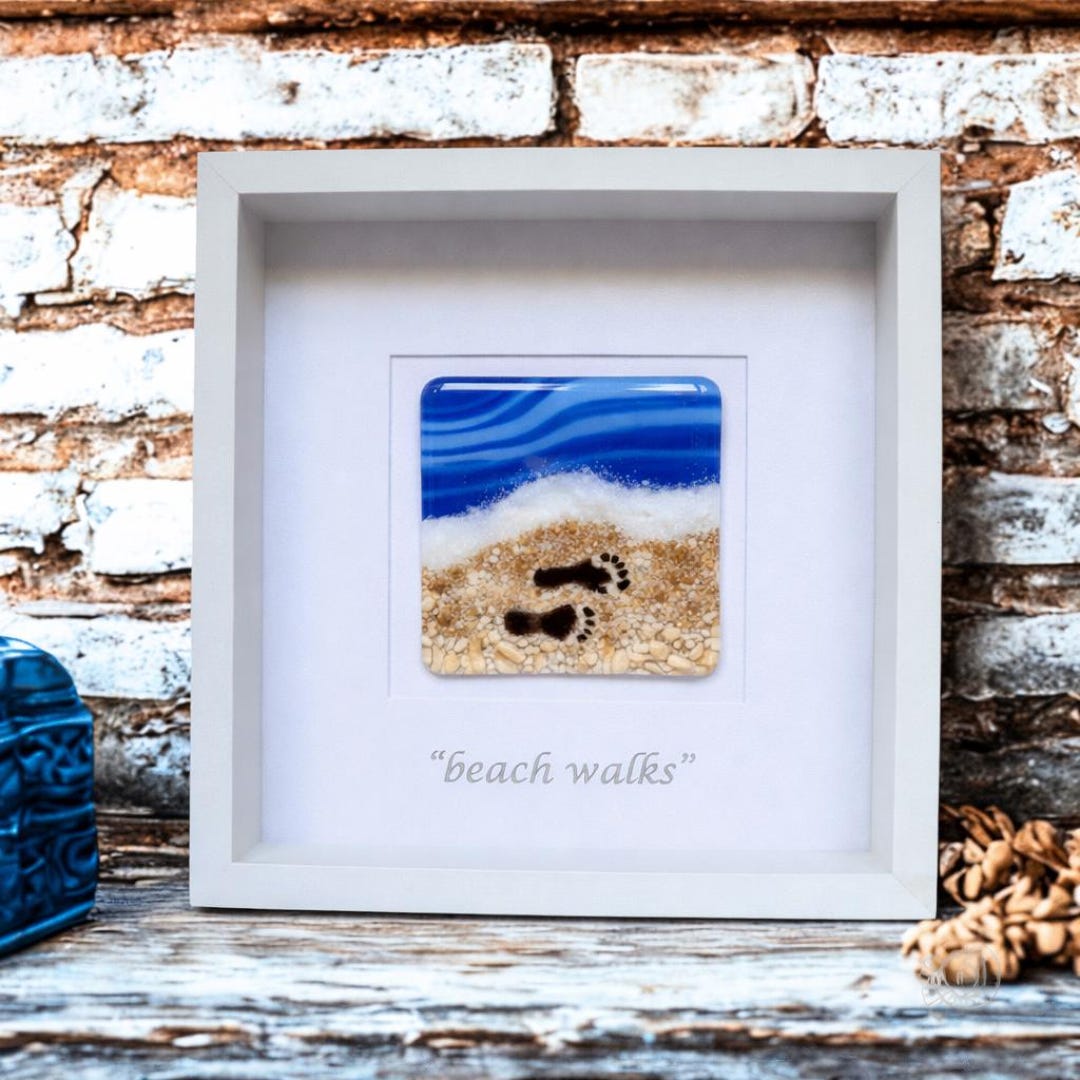 Memorial Glass Framed Beach Tile: Personalized Beach Scene, Footprints ...