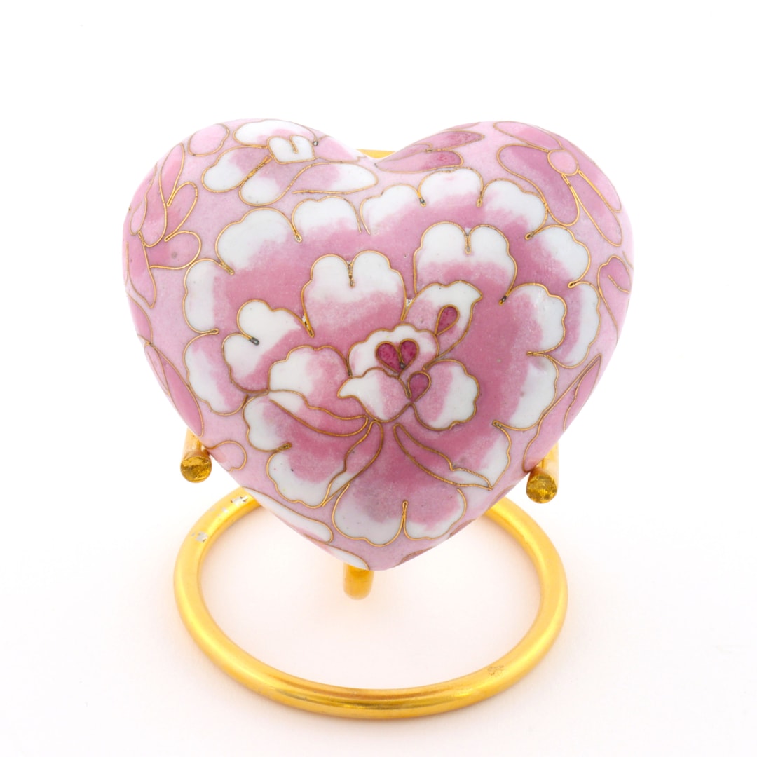 Cremation Heart Ashes Urn Pink Bloom Memorial Keepsake With Stand and ...