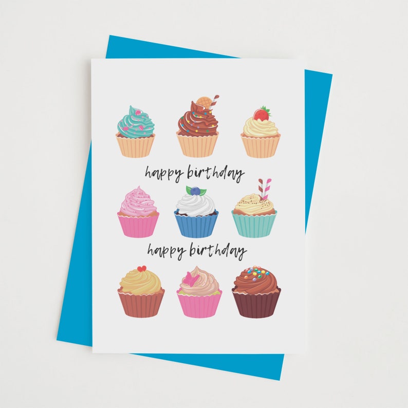 Happy Birthday Cupcakes Birthday Cards Cute Card Kids - Etsy