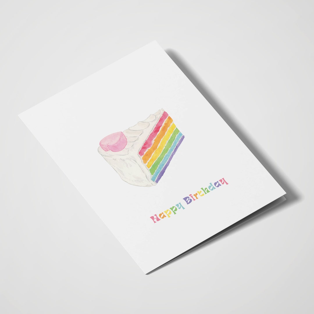 Happy Birthday Rainbow Cake Birthday Card Greeting Card for Him for Her ...