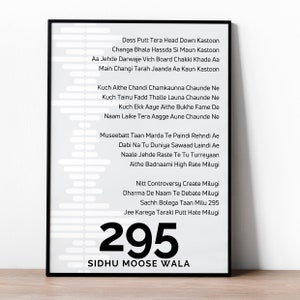 295 - Sidhu Moose Wala | Digital Download | Song Lyrics Wall Art | Favourite Song | Indian Song ...