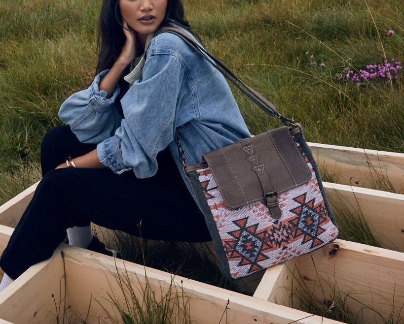 Myra Bag Maya Sky Shoulder Bag Aztec Patterned Upcycled Canvas - Etsy