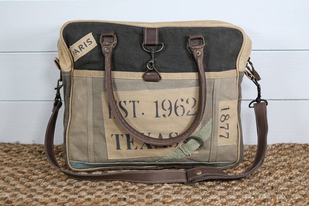 Upcycled Canvas Laptop Computer Bag Tote Bag Crossbody Messenger Work ...