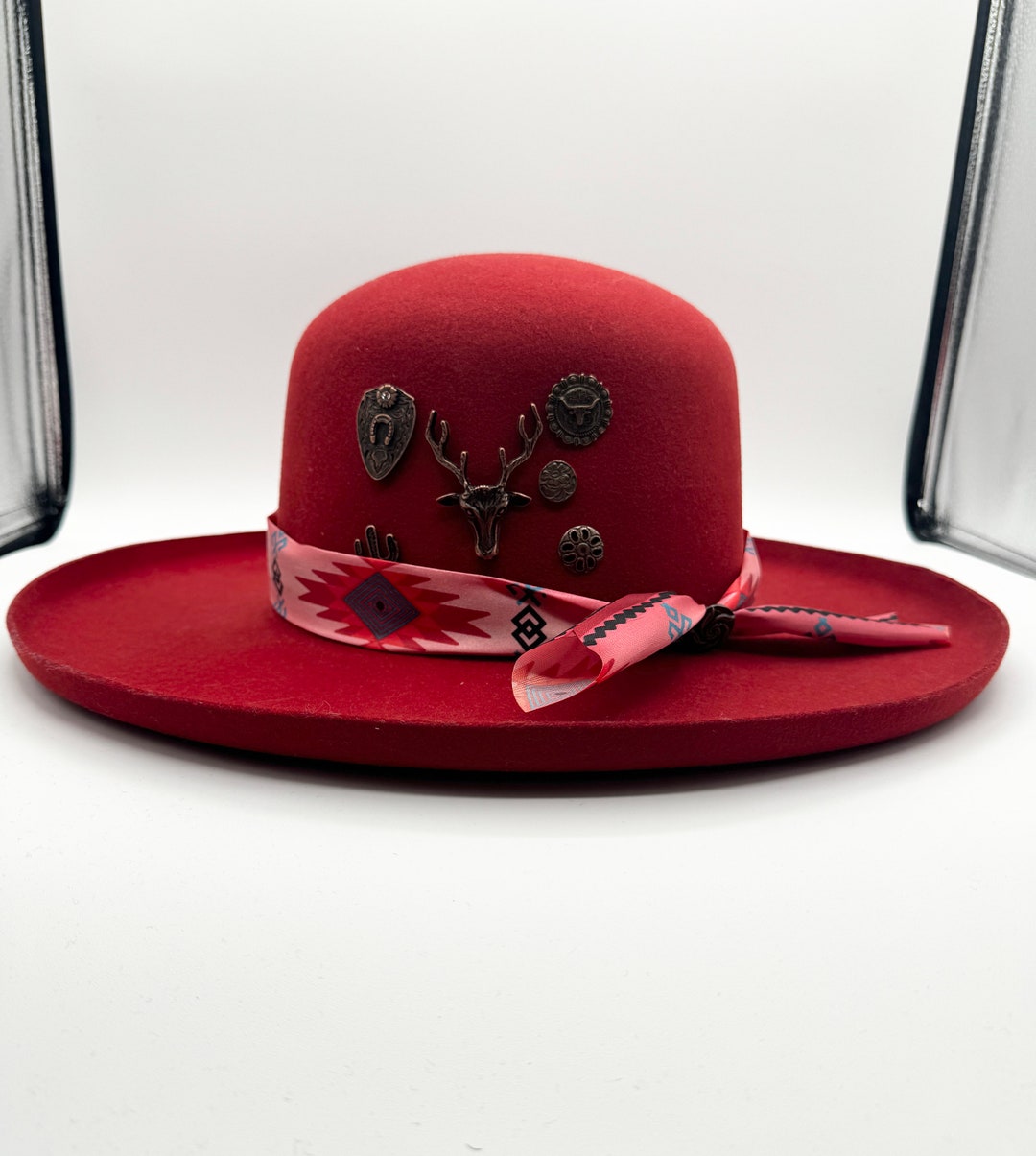 Red Round Top Hat With Pins and Ribbon (size Large) - Etsy