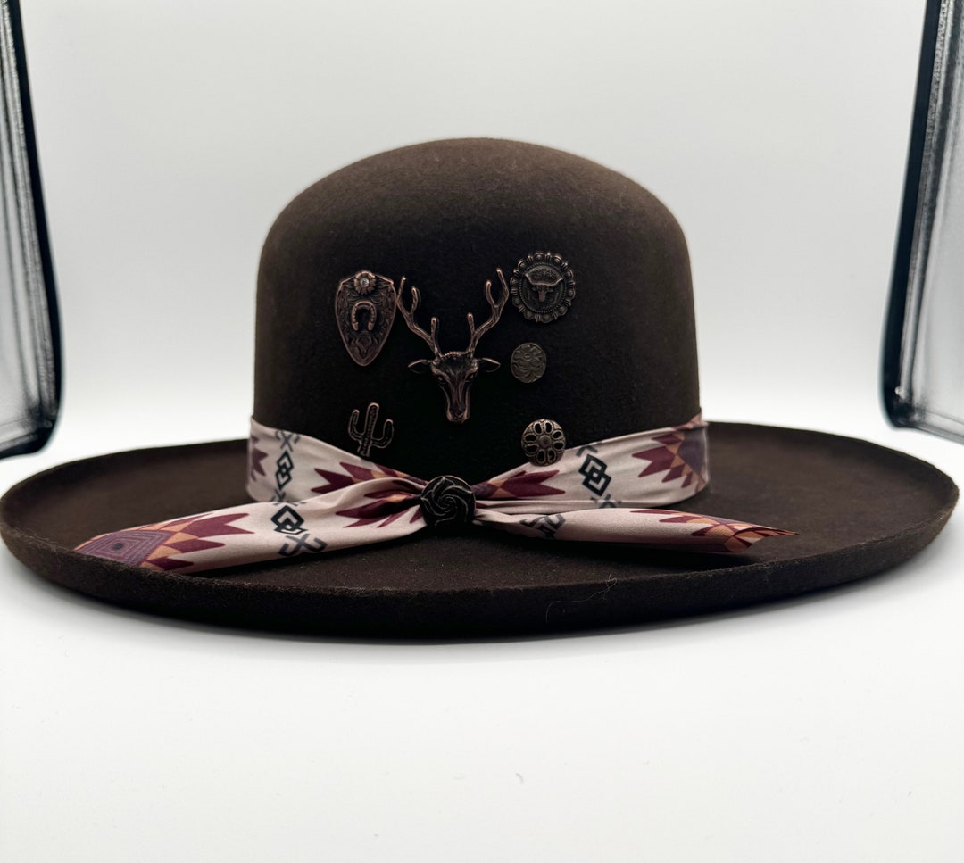 Brown Round Top Hat With Pins and Ribbon (size Large) - Etsy