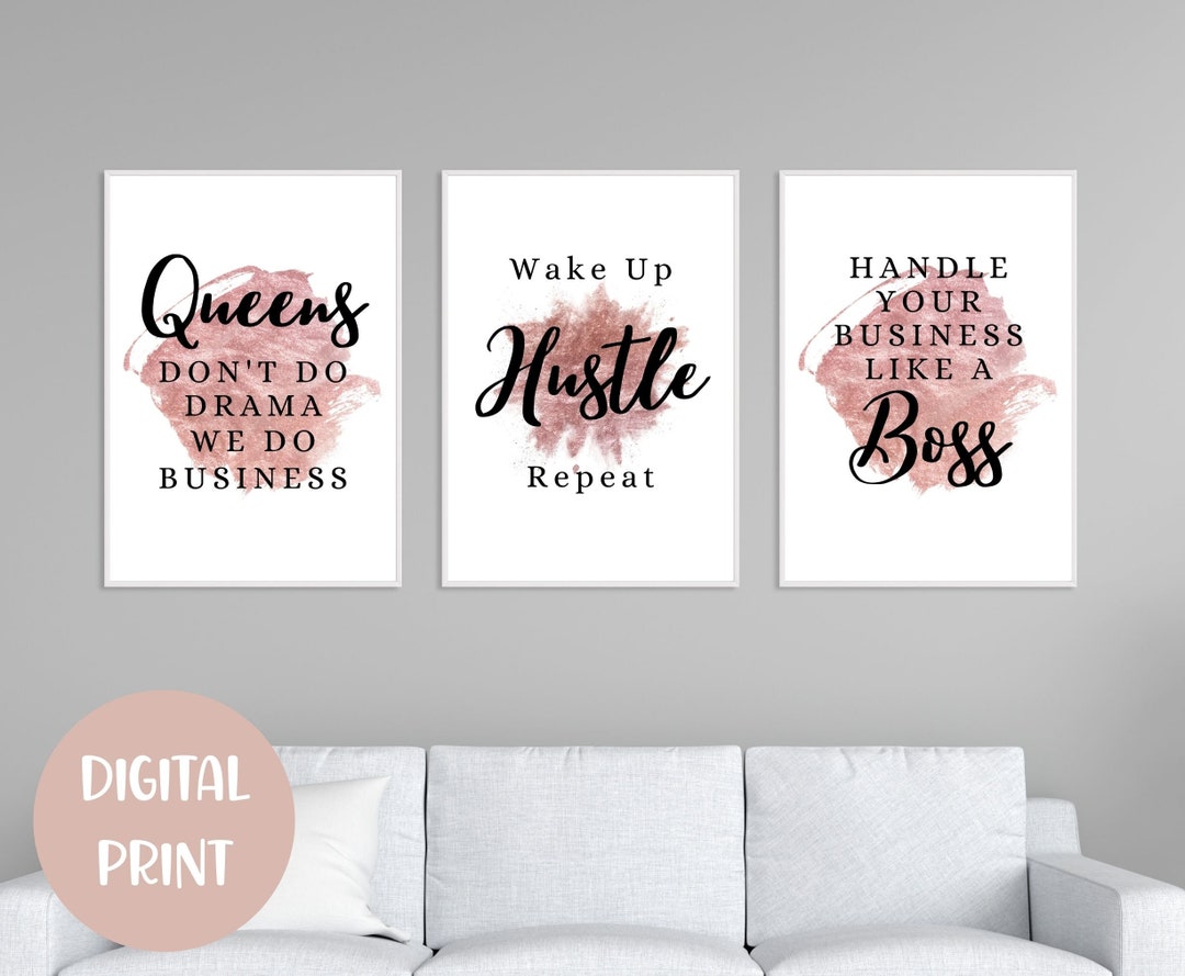 Queen Wall Art, Hustle Art, Girl Boss, Blush Wall Art, Boss Lady ...