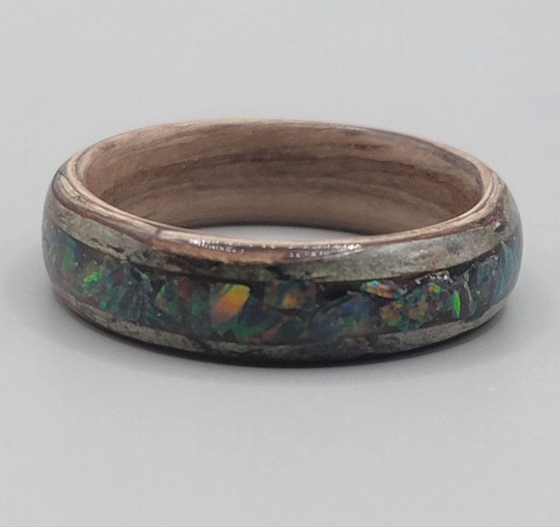 Apricot Wood, Bark and Black-fire Opal Band; Handcrafted; Nature ...