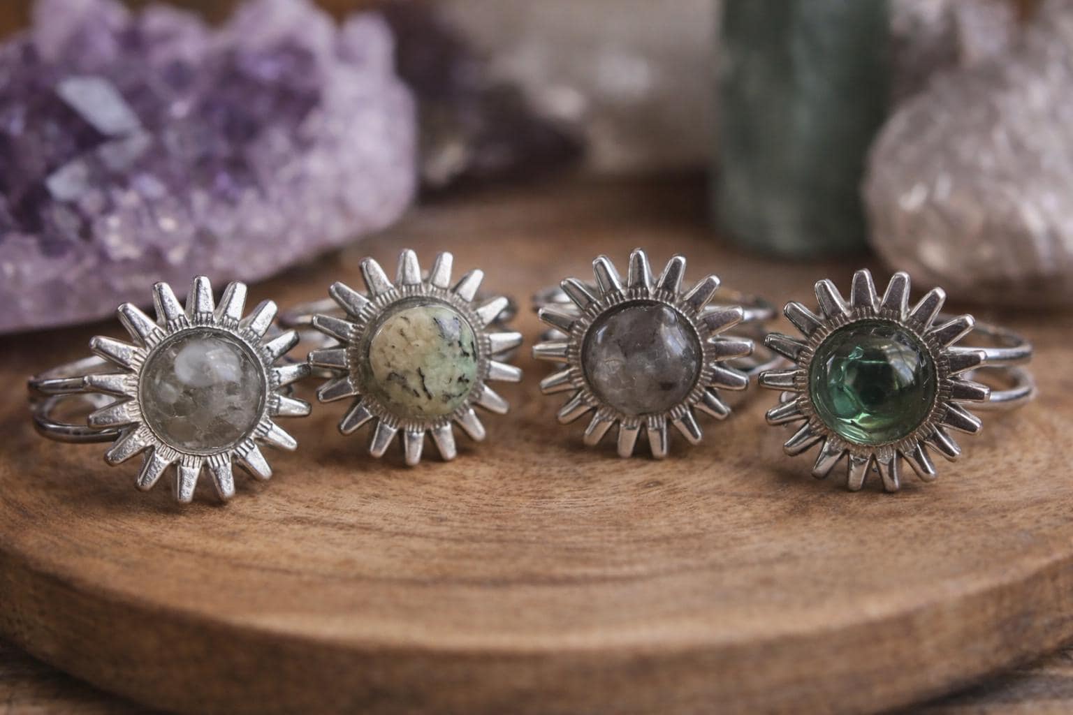 Adjustable Stainless Sunburst Ring With Custom Natural Gem–artisan ...