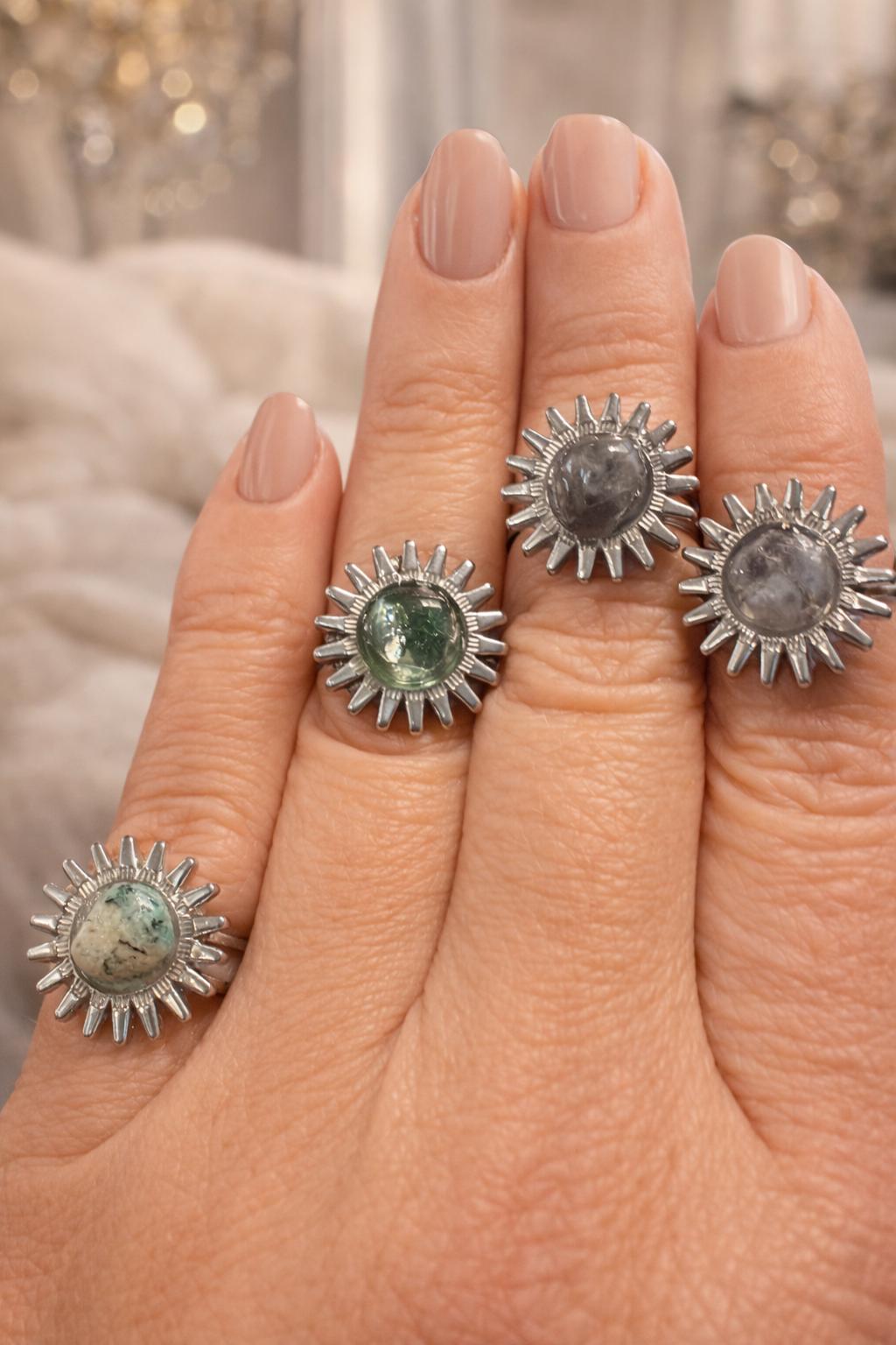 Adjustable Stainless Sunburst Ring With Custom Natural Gem–artisan ...