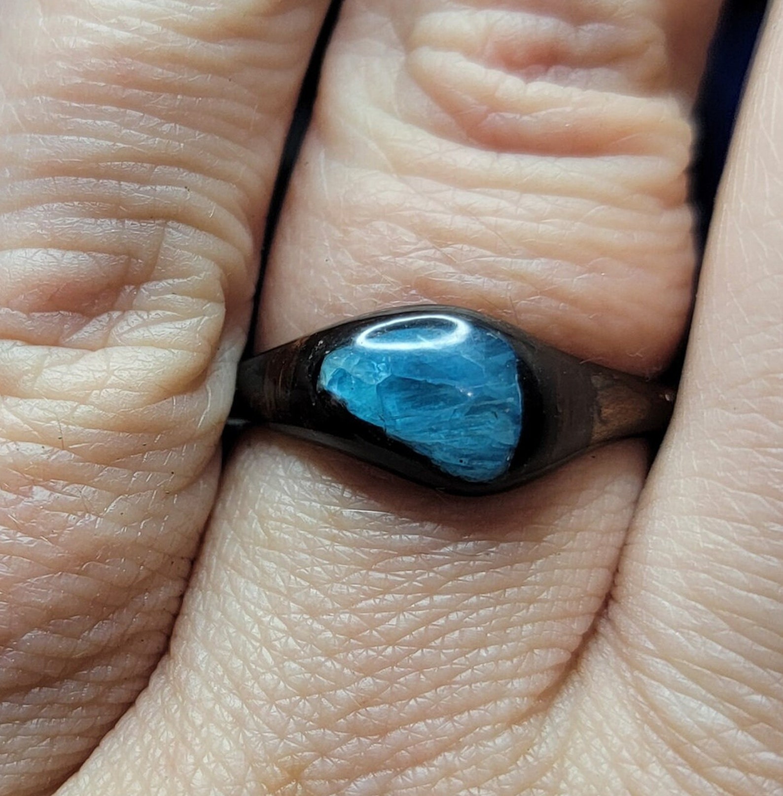 Ebony Wood & Blue Apatite Ring: Handcarved Wooden Solitaire - Etsy