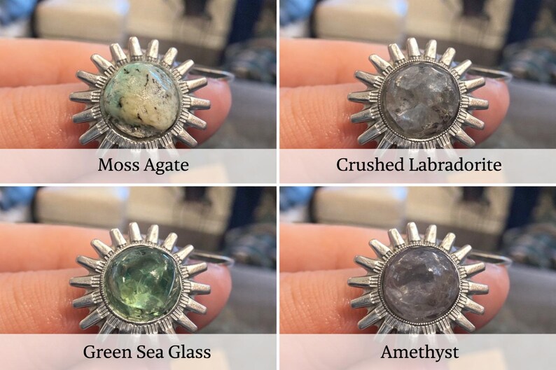Adjustable Stainless Sunburst Ring With Custom Natural Gem–artisan ...