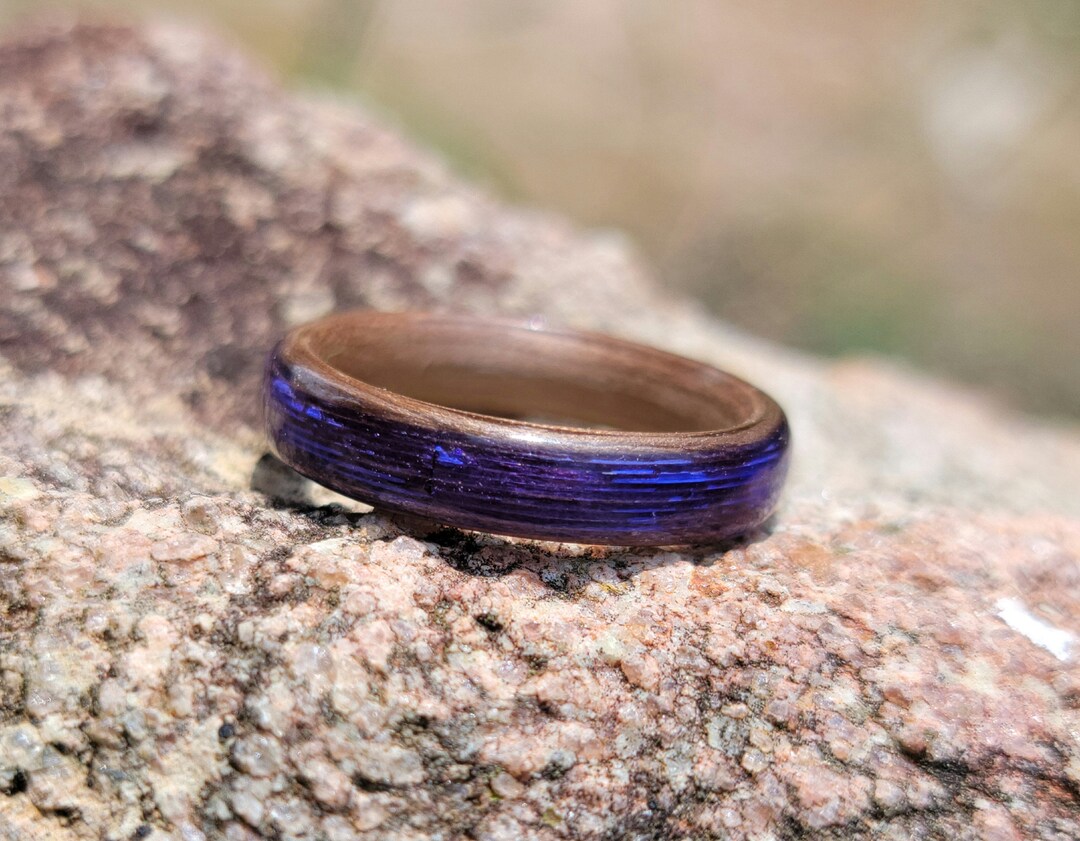 Wood Ring With Fishing Line Monofilament Accent; Handcrafted Custom ...