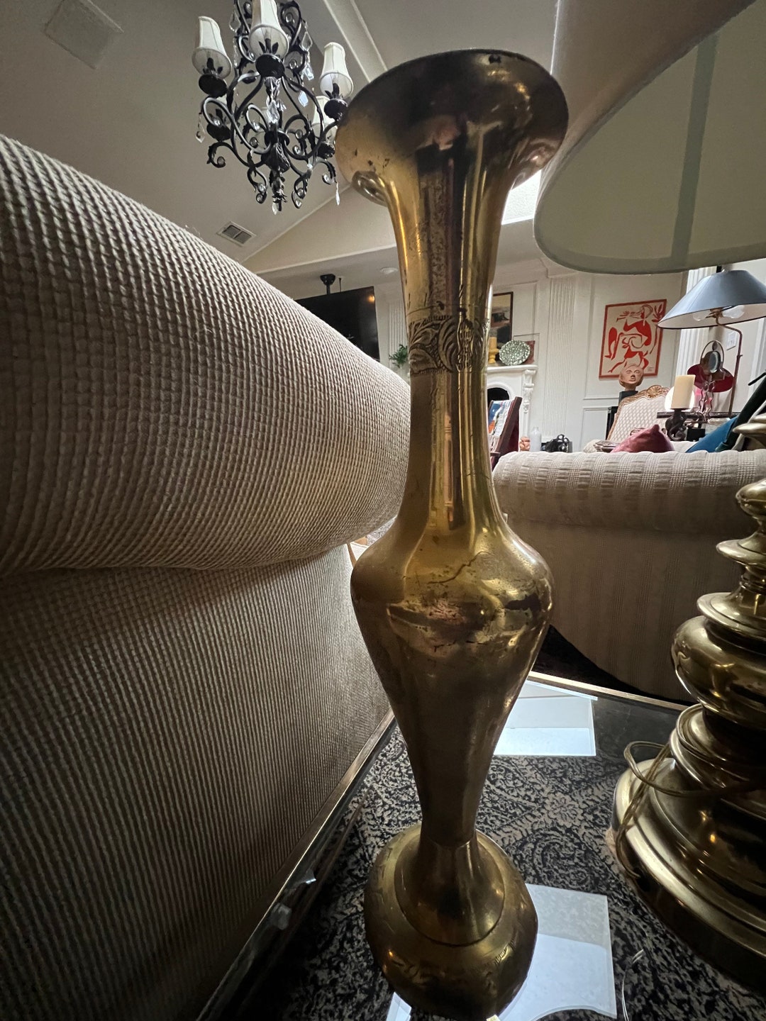 Vintage Brass Indian Engraved Fluted Vase - Etsy