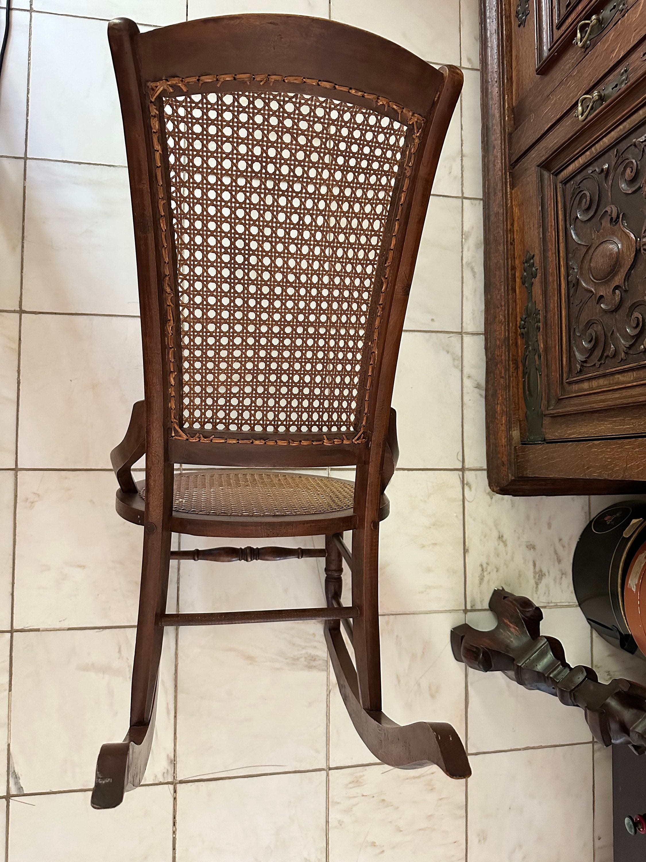 Antique American 19th Century Cane Back and Seat Rocking Chair ...