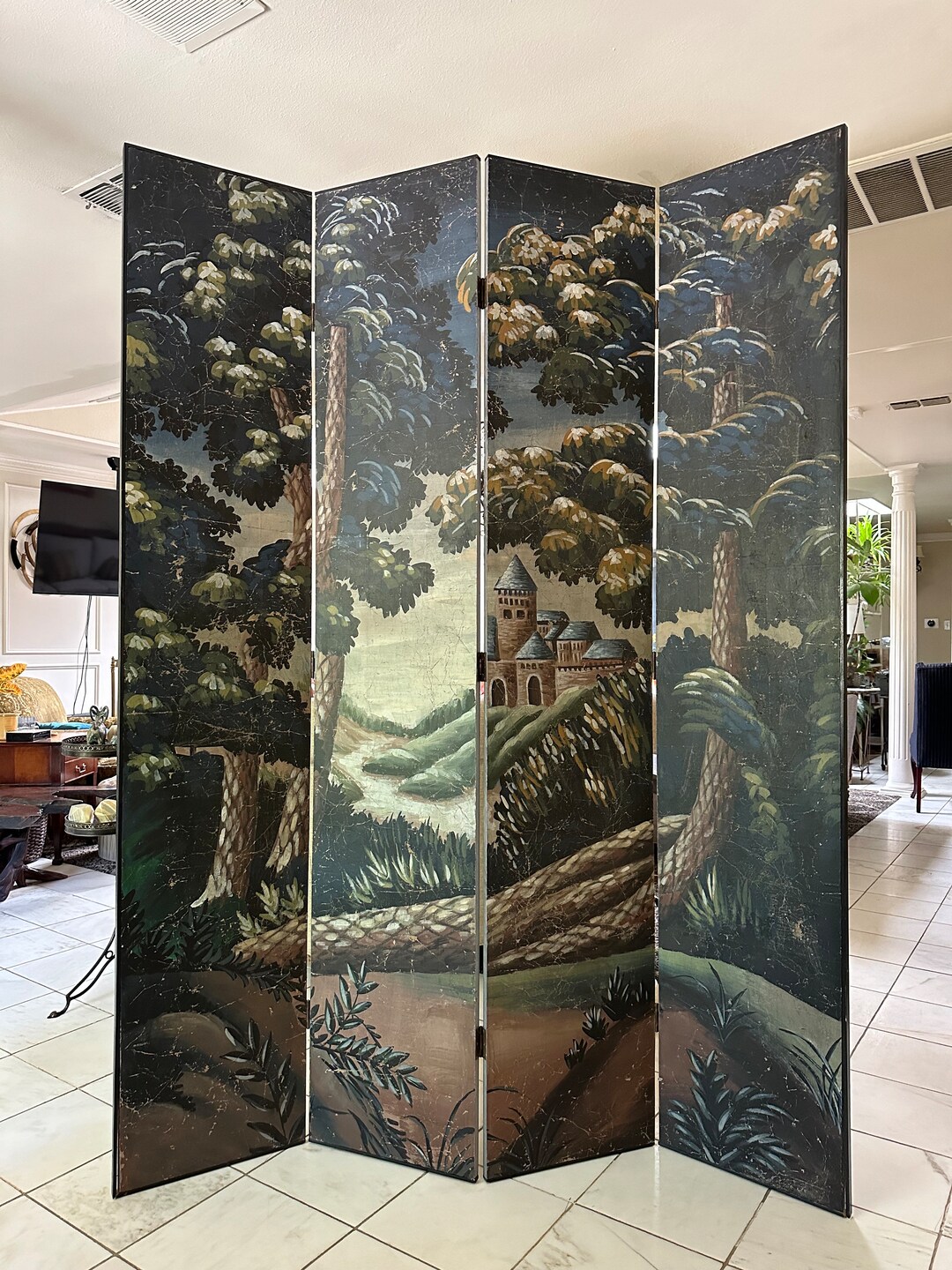 Large Italian Neoclassical Vignette Folding Screen Room Divider Art ...