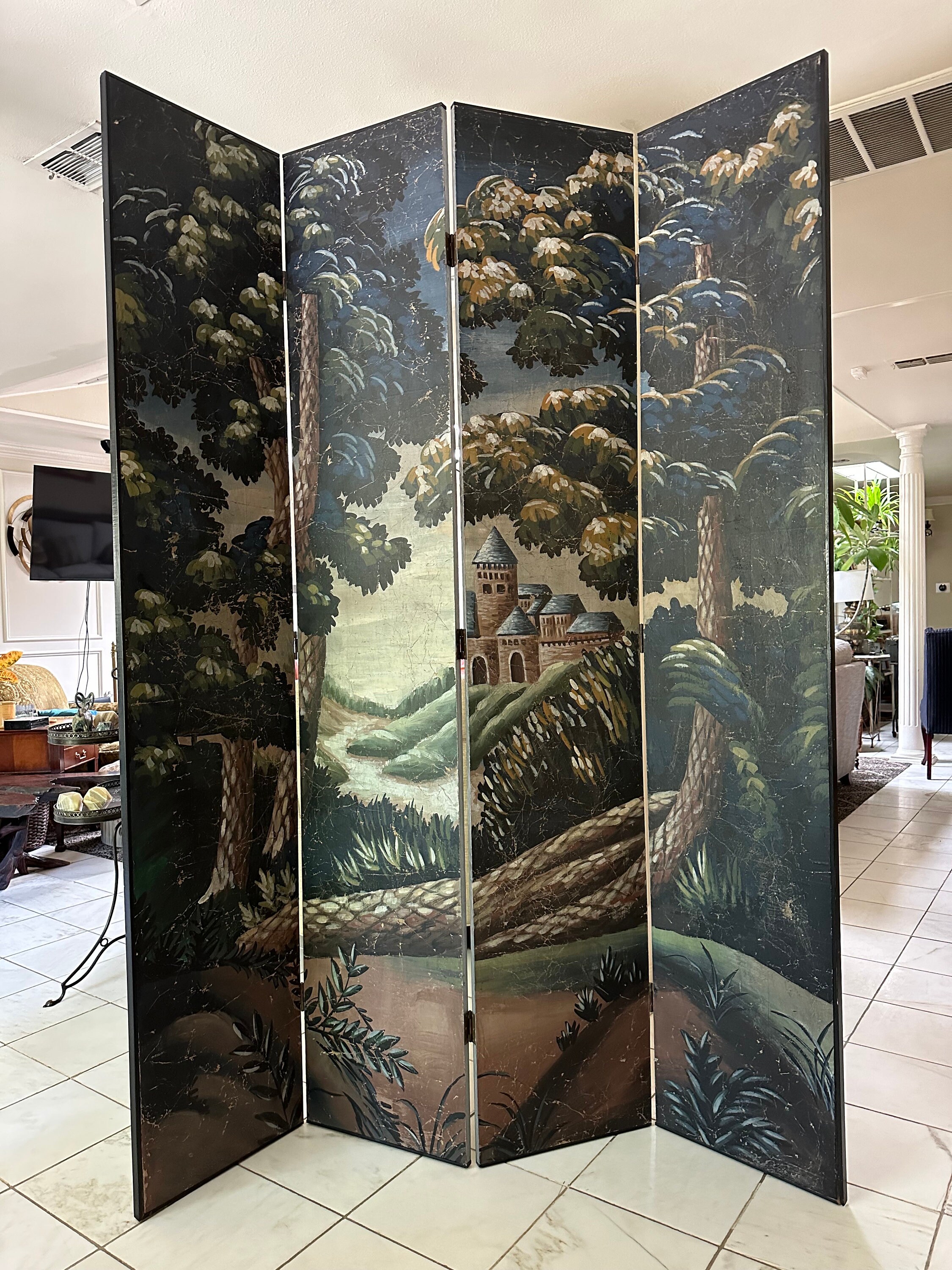 Large Italian Neoclassical Vignette Folding Screen Room Divider Art ...