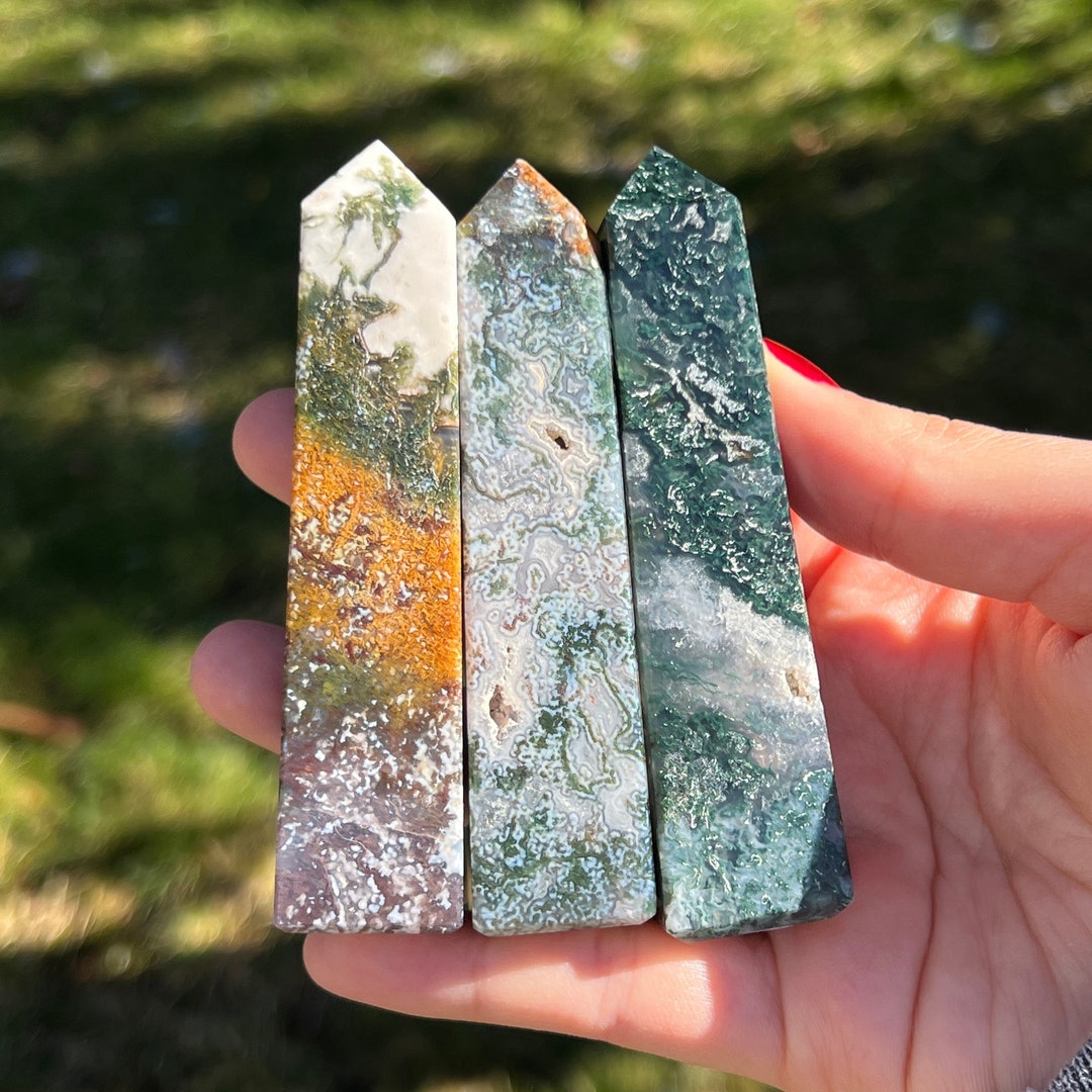Moss Agate Points, You Choose Rainbow Moss Agate Green Moss Agate Druzy ...