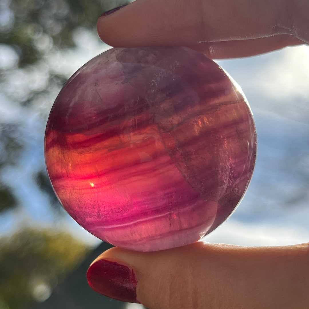 Pink/purple & Orange Banded Fluorite Sphere, 51.3mm 2.02 Candy Fluorite ...