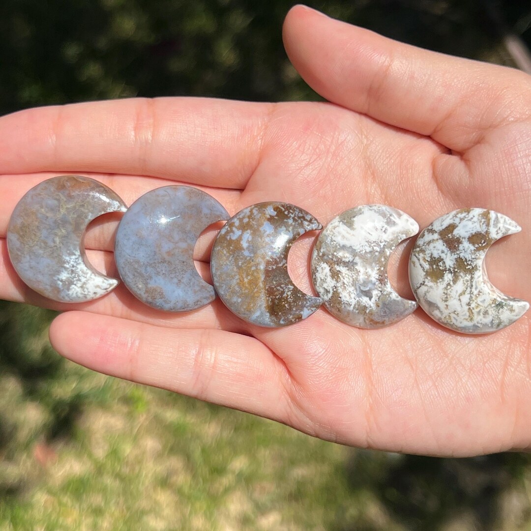 You Choose, Colorful Moss Agate Mini Moon Carvings | Moss Agate ...