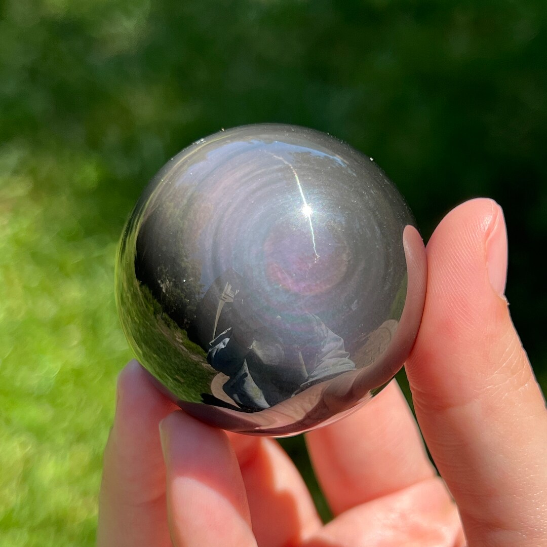 Rainbow Obsidian Sphere, 1.92 48.8 Mm Green Flash Purple Flash Blue ...