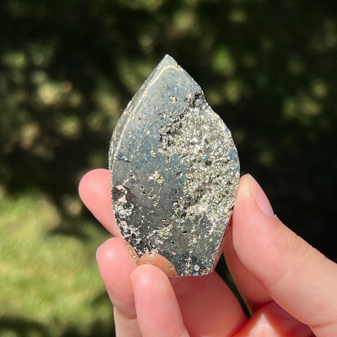 Pyrite Flame, 2.59” | Pyrite Carving | Pyrite With Druzy | Fools Gold ...