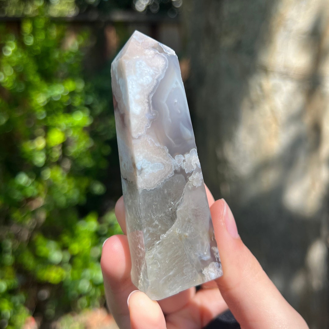 Dreamy Flower Agate Point, 3.5 Flower Agate Tower Black Flower Agate - Etsy