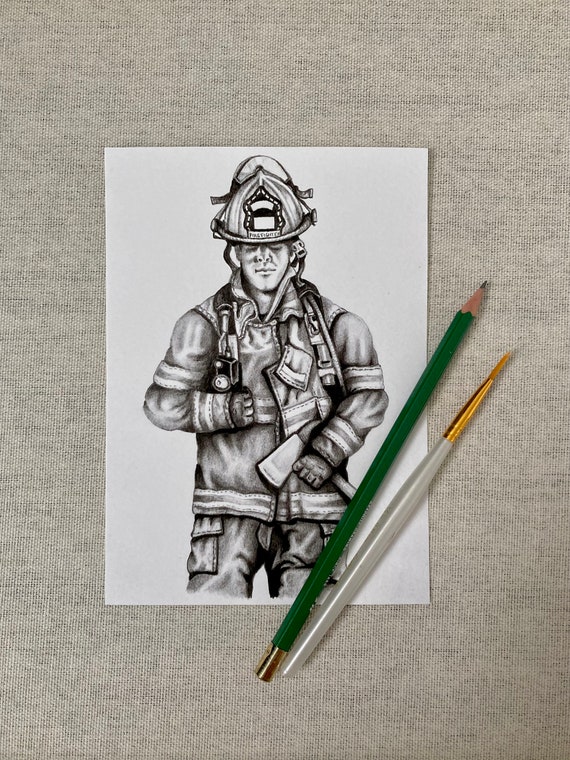 Firefighter Pencil Drawing