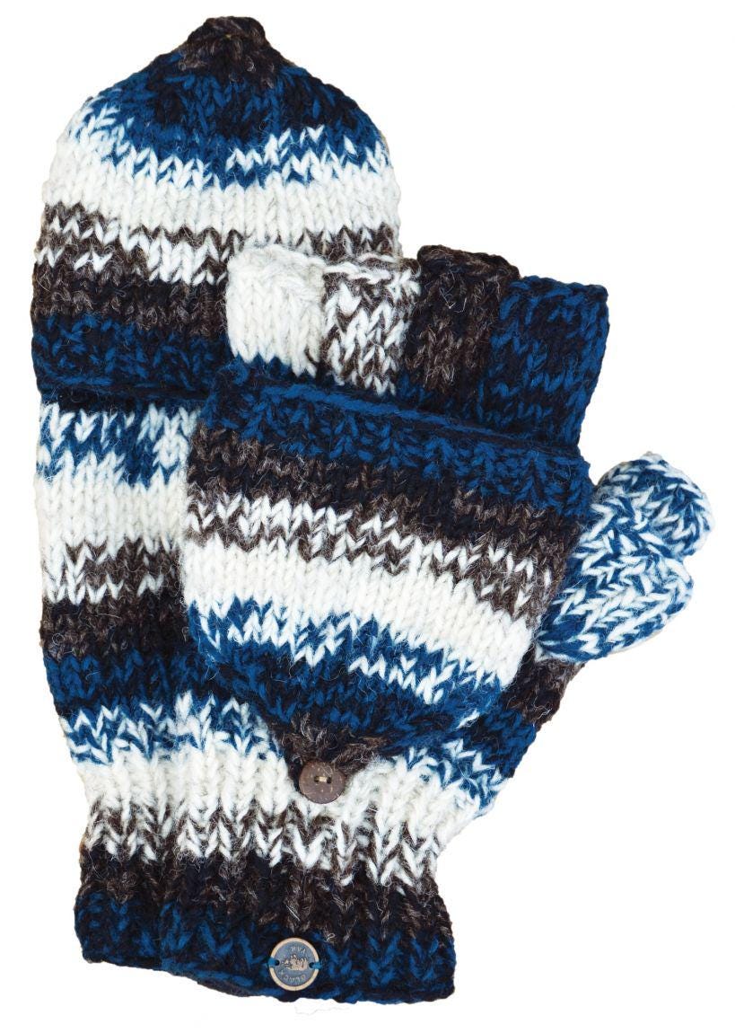 Hand Knitted Wool Mitts: Natural Electric Design - Fleece Lined Fair ...