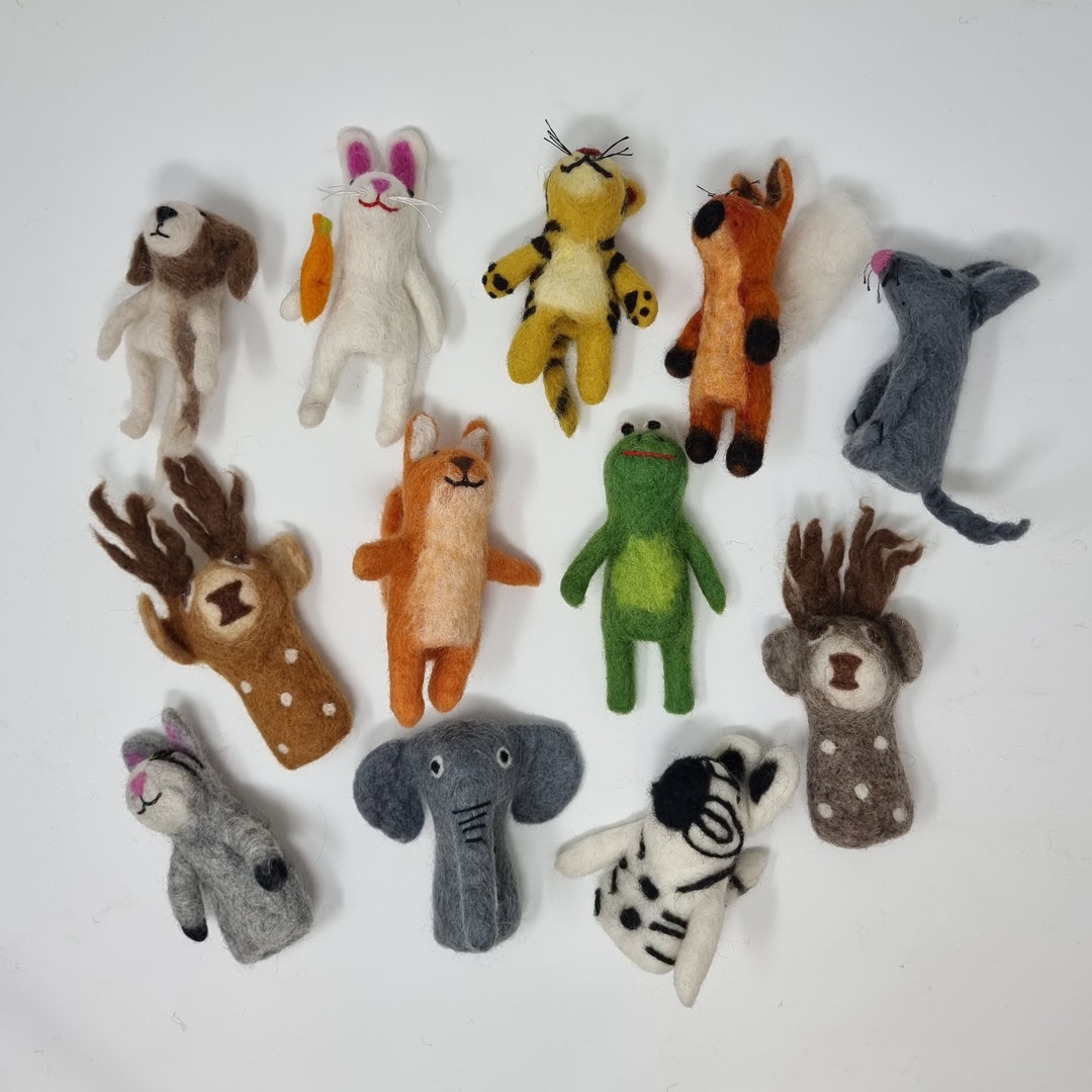 Adorable Handmade Animal Felt Finger Puppets Wool Felt Zebra, Frog ...