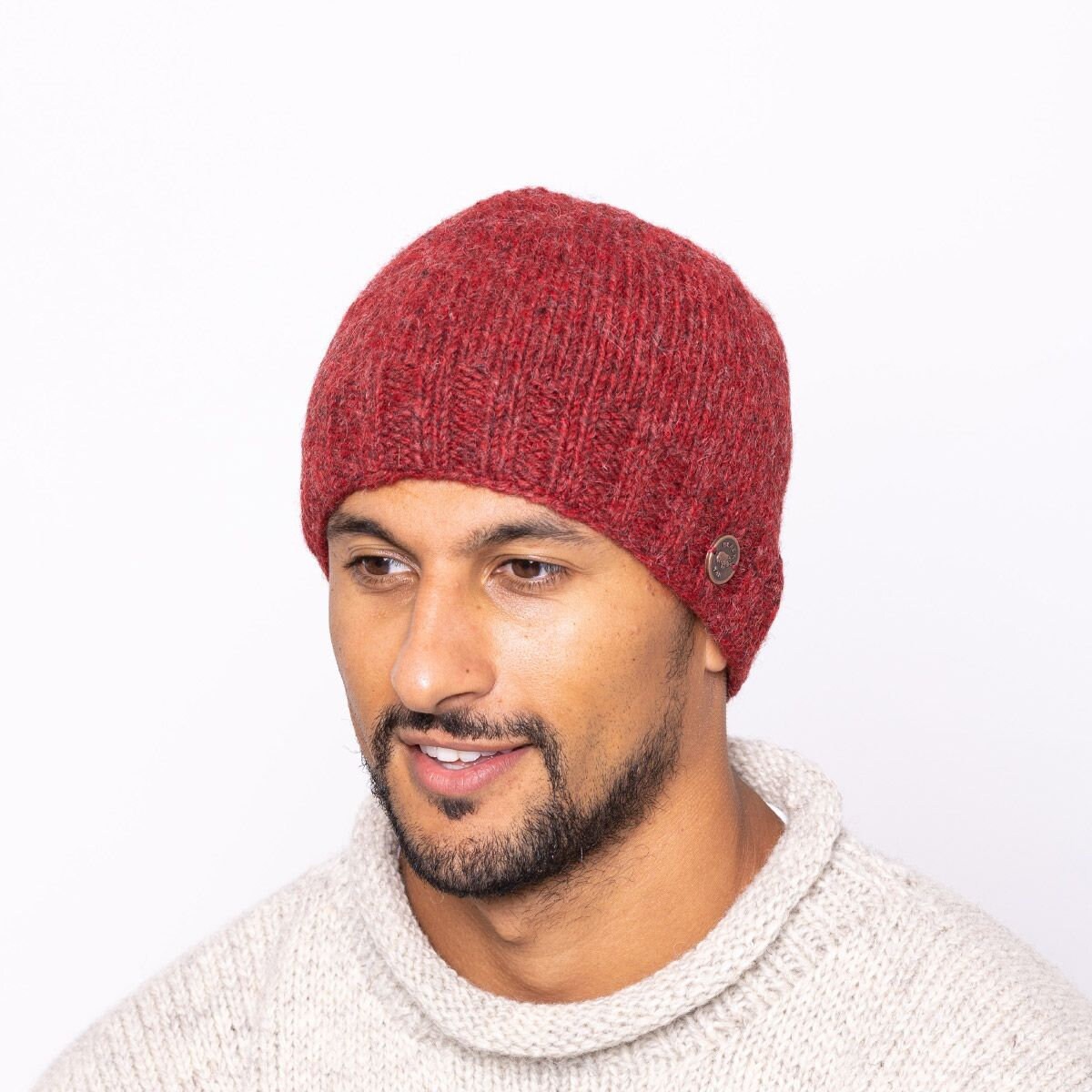 Fair Trade Pure New Wool Beanie With Fleece Lining - Plain Hand Knitted ...