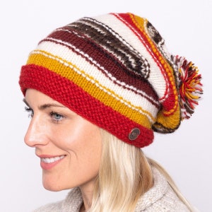 Knitted Wool Slouch Hat - Stripe Electric Slouch Design - Fair Trade ...