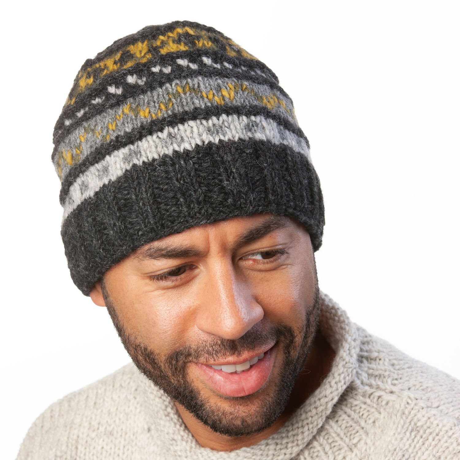 Knitted Wool Ridge Pattern Beanie Hat 100% Wool Winter Hat Handknitted ...