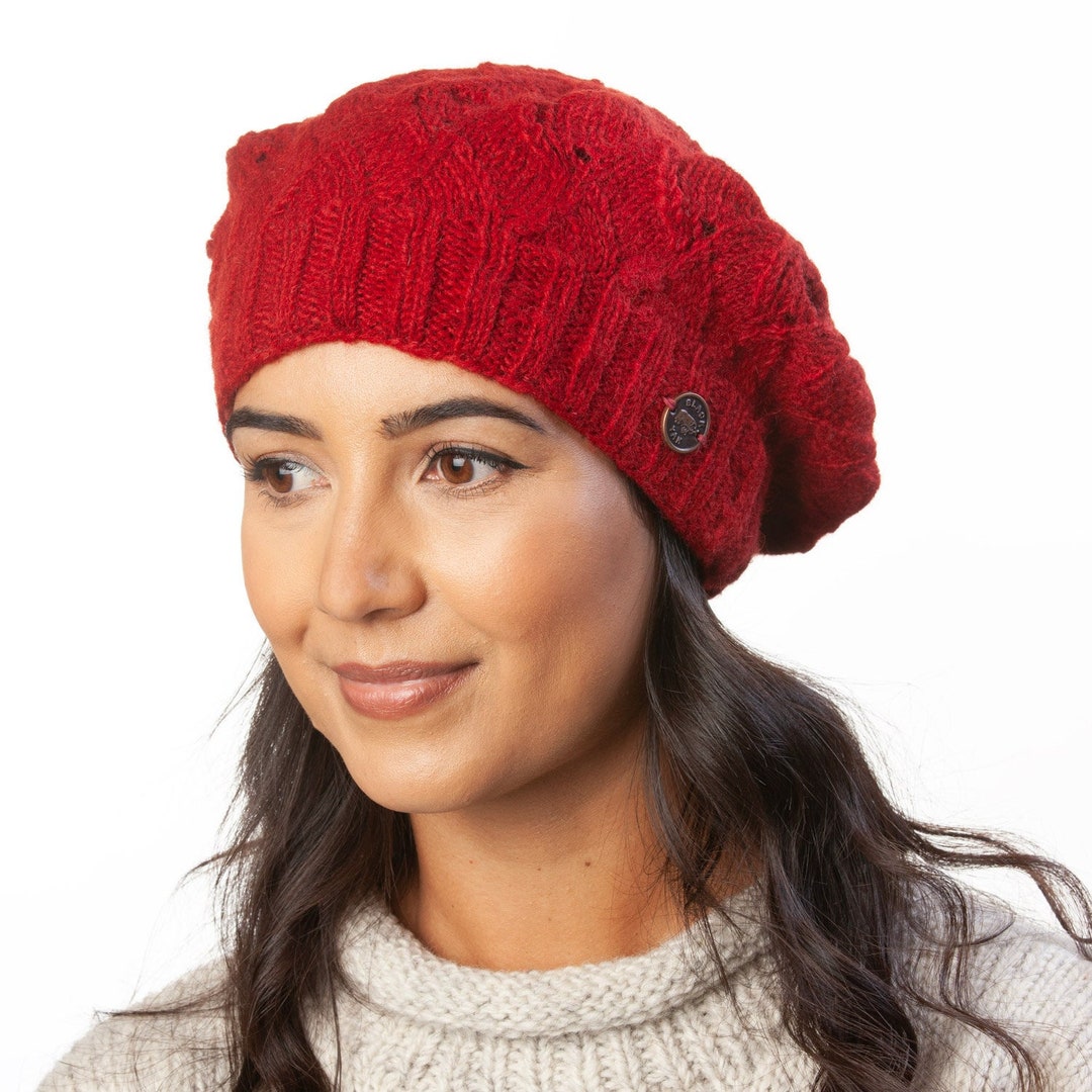 Pure Wool Knitted Beret - Scroll Design - Beret Hat With Half Fleece ...