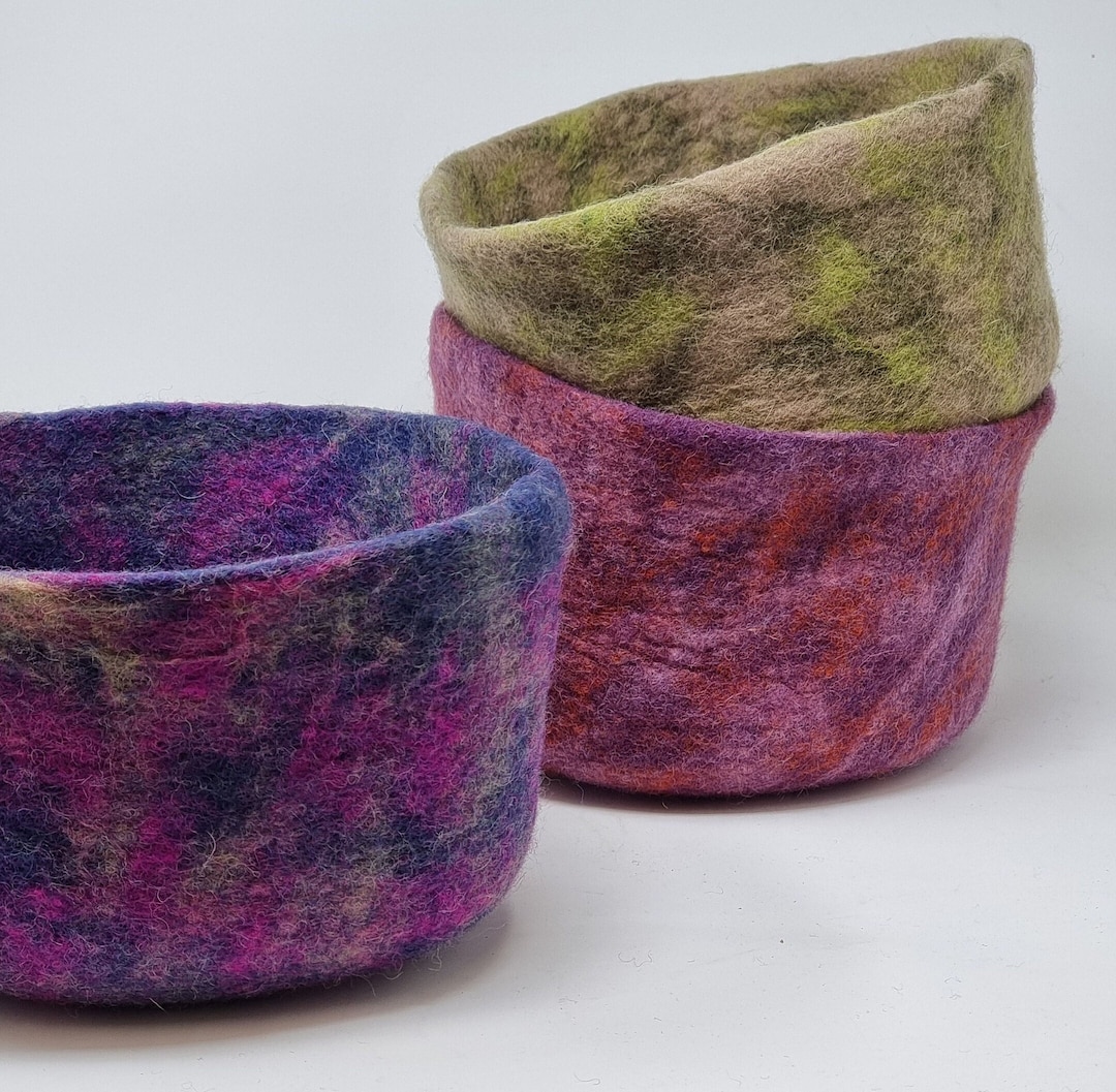 Handmade Felt Bowls - 100% Wool Felt, Fair Trade Gift, Handmade Home Accessories, Storage Bowl ...