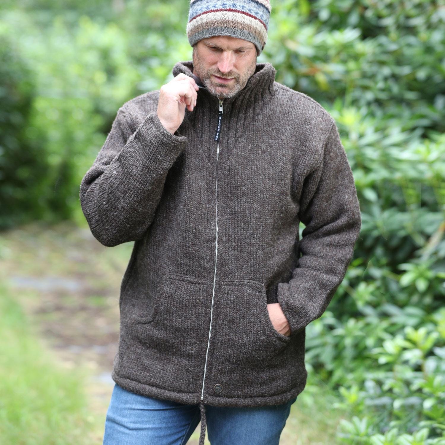 Fleece Lined Wool Jacket - Brown, Charcoal, Pale Grey Fleece Lined Wool Jacket - Brown, Charcoal, Pale Grey