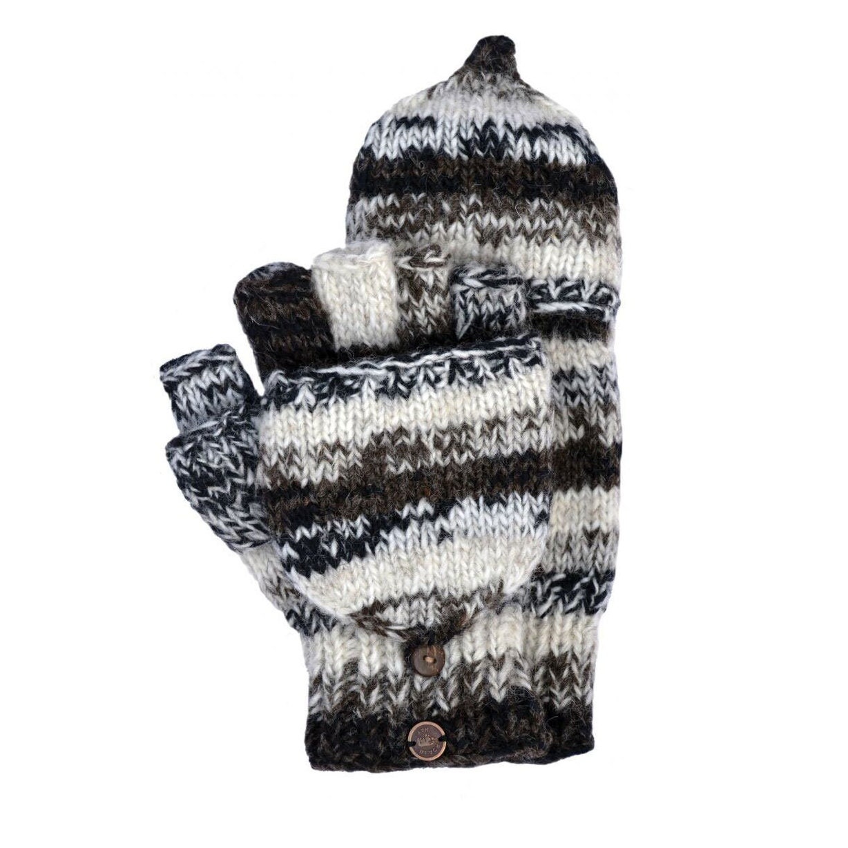 Hand Knitted Wool Mitts: Natural Electric Design - Fleece Lined Fair ...