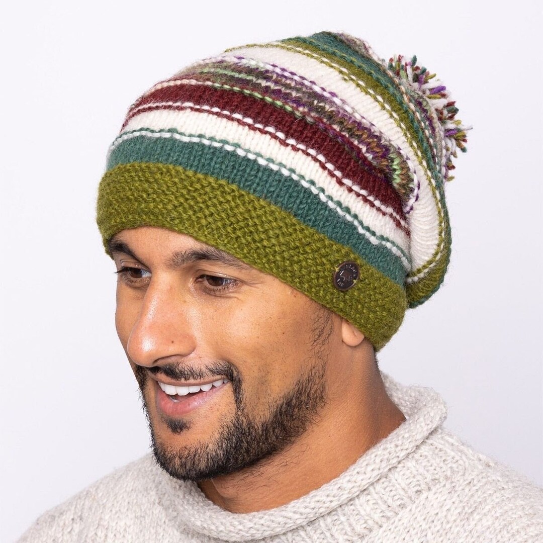 Knitted Wool Slouch Hat - Stripe Electric Slouch Design - Fair Trade ...
