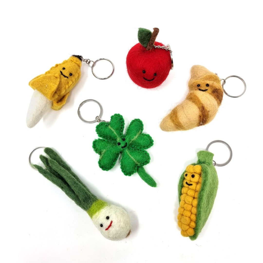 Handcrafted Felt Keyrings - Fair Trade Key Chains - Apple, Sweetcorn ...