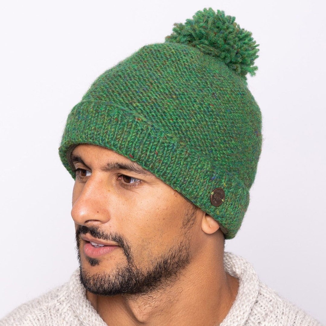 Fair Trade Wool Hat - Heather Turn up Bobble Hat - Apres-ski Hat - Wool ...