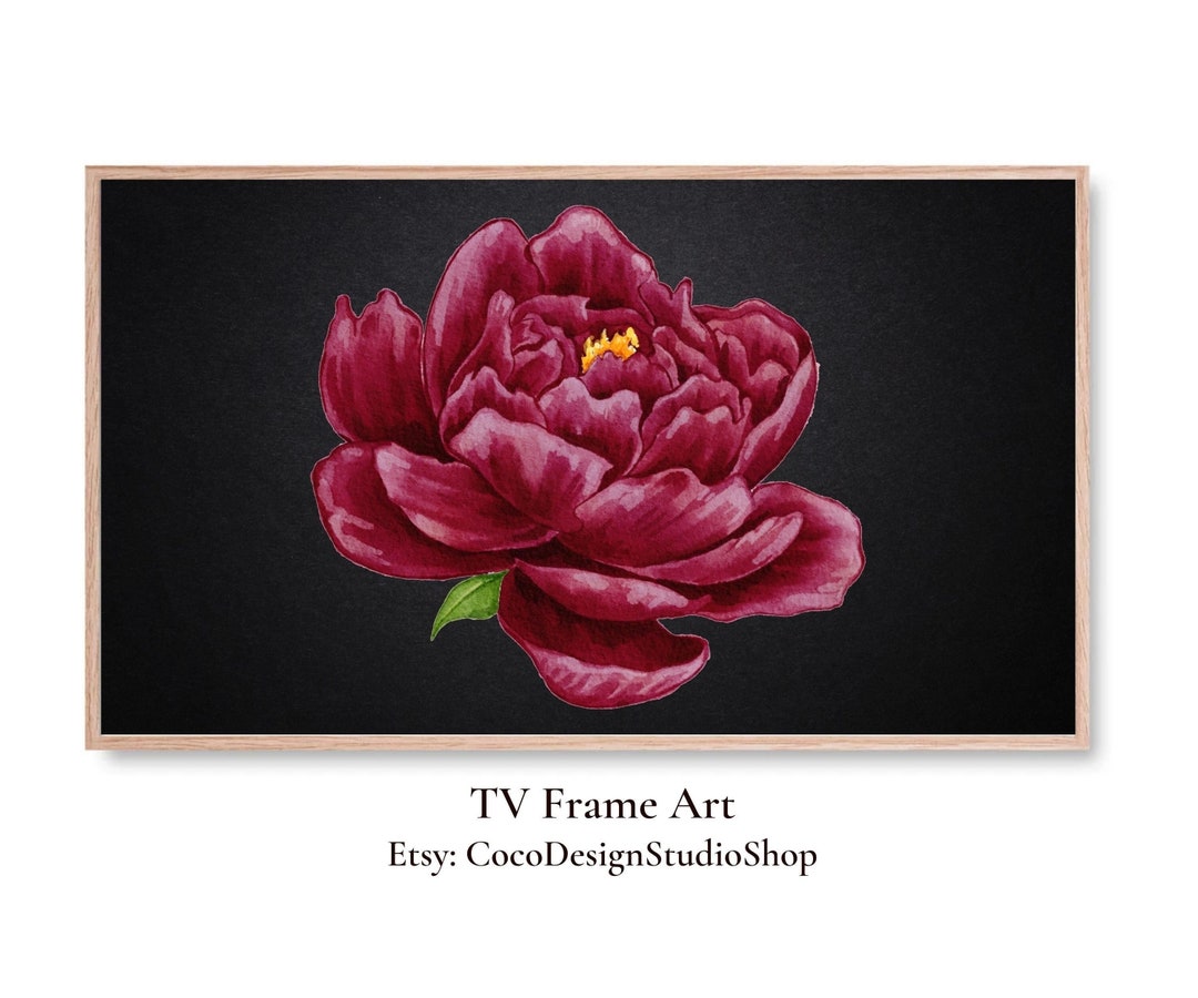 Samsung Frame TV Art Dark Floral Painting, Moody Red Vintage Botanical ...