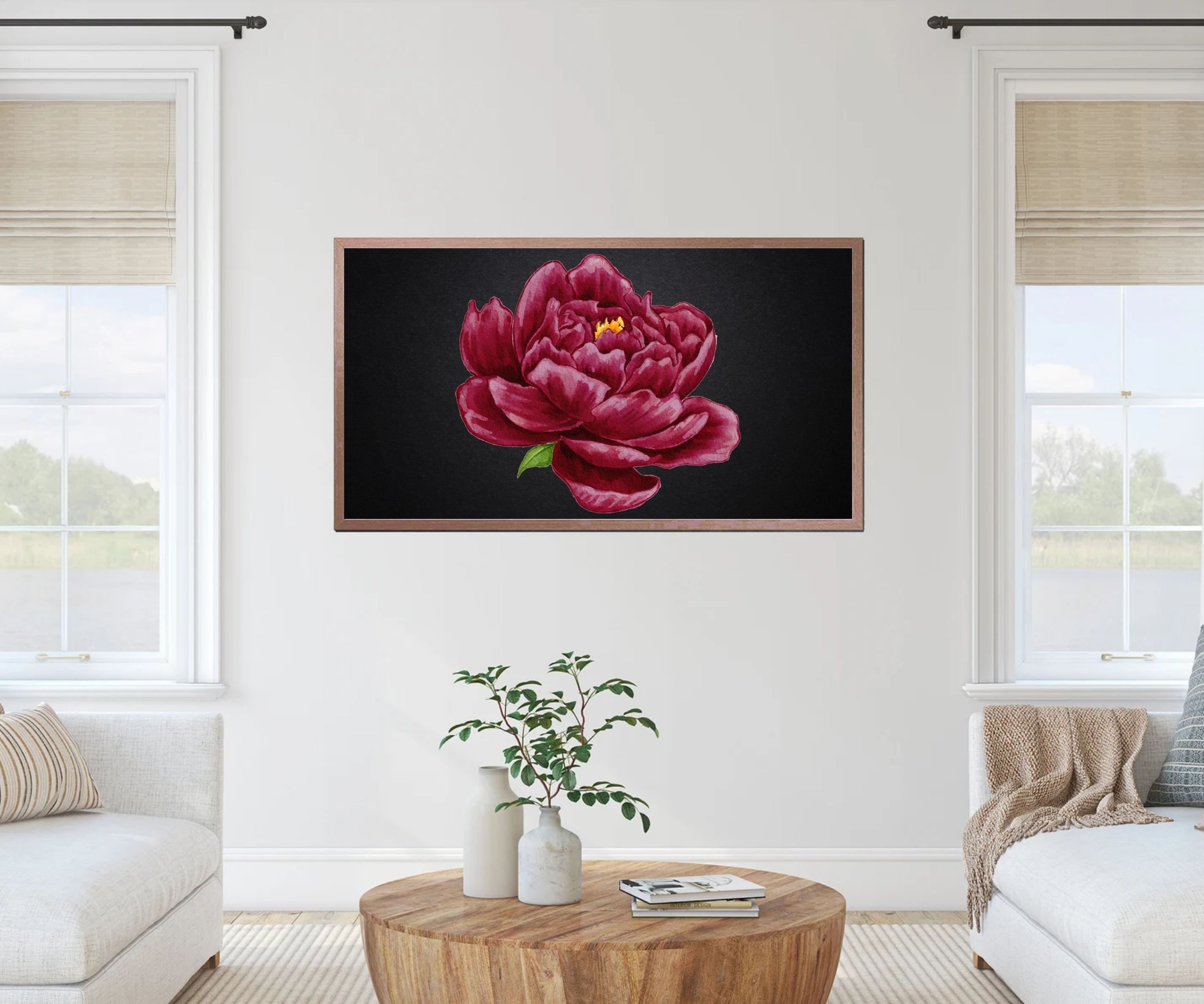 Samsung Frame TV Art Dark Floral Painting, Moody Red Vintage Botanical ...