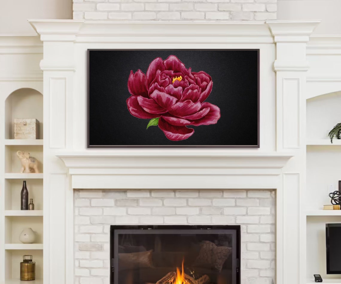 Samsung Frame TV Art Dark Floral Painting, Moody Red Vintage Botanical ...