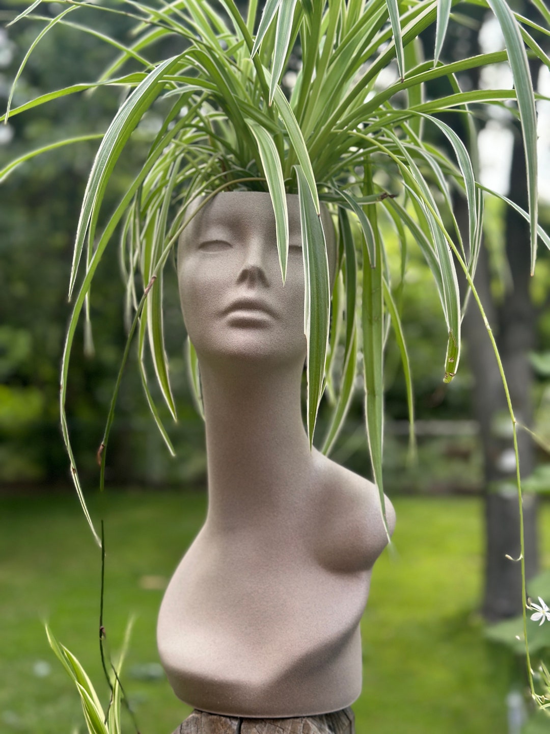 Mannequin Head Planter – Upcycled Textured Tan Statement Decor - Etsy