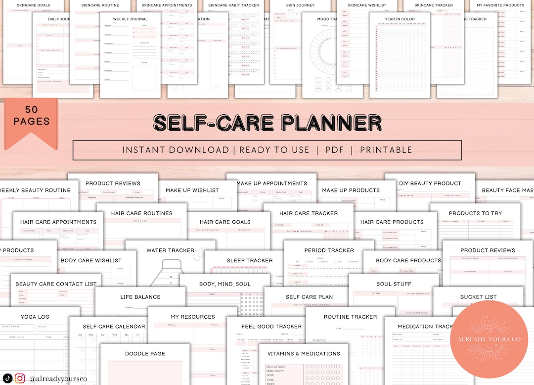 Self Care Printable Mindfulness Workbook Planners,self Love Journal ...