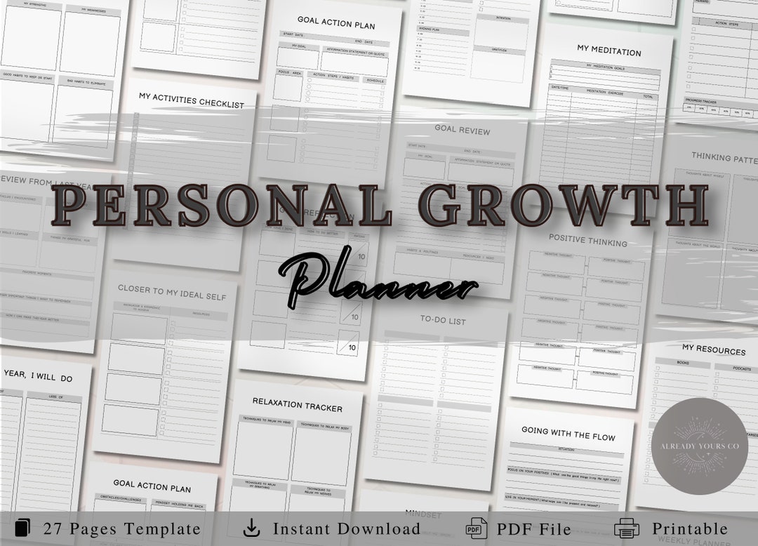 Personal Growth Mindfulness Workbook Printable Planner,self Love ...