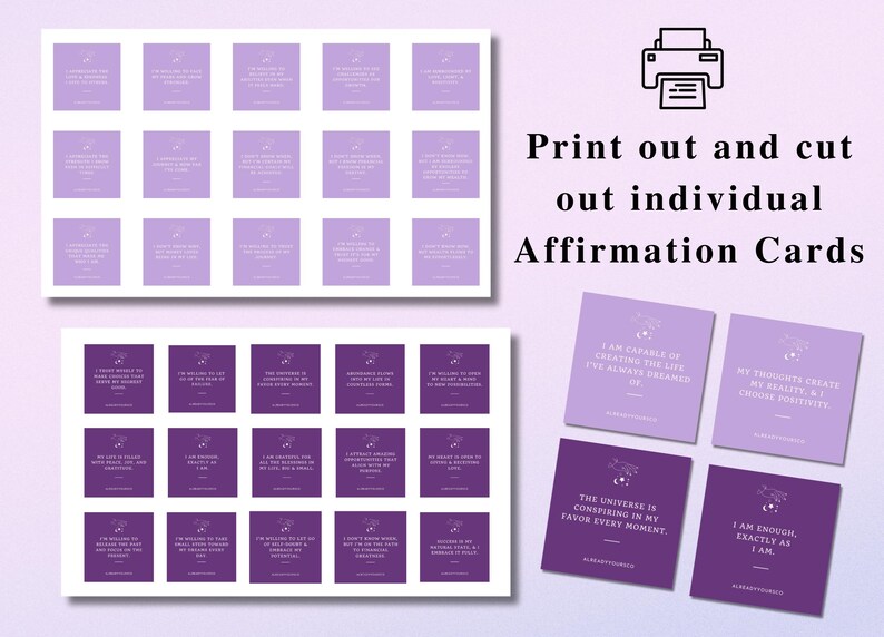 Printable Affirmation Cards: 50 Positive Quote Flash Cards (PDF) - Etsy